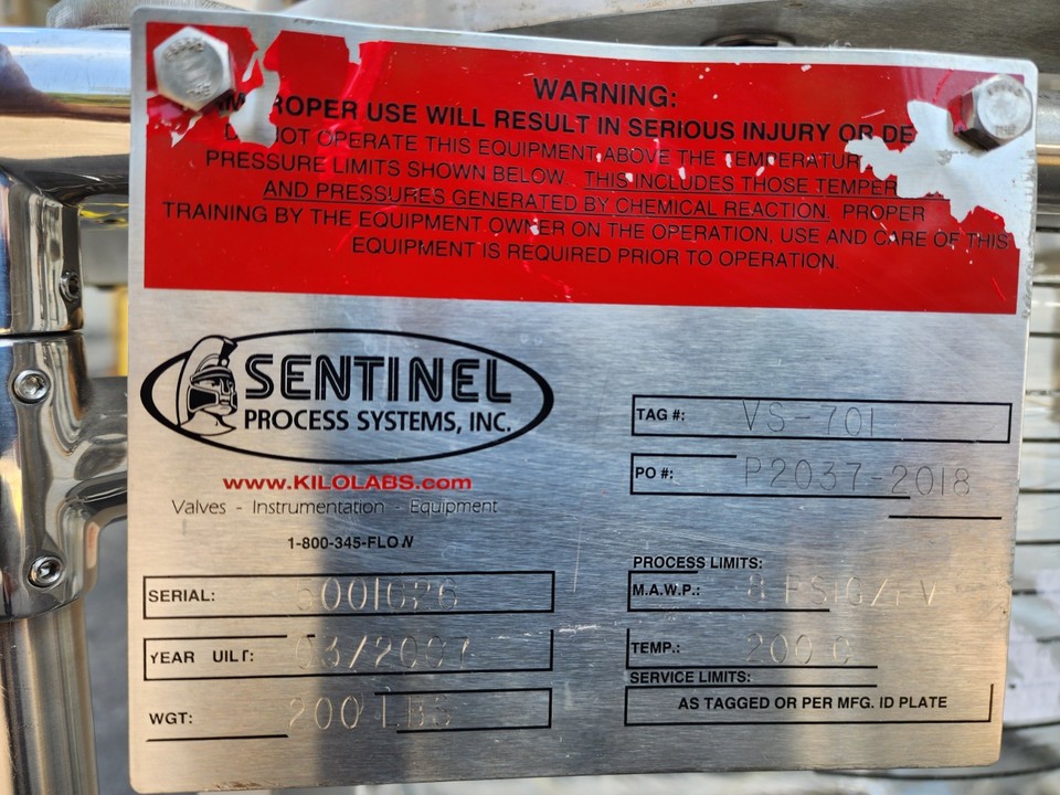SENTINEL KILO LABS VS-701 Glass Process Micro Reactor Pharma Lab CDMO ...
