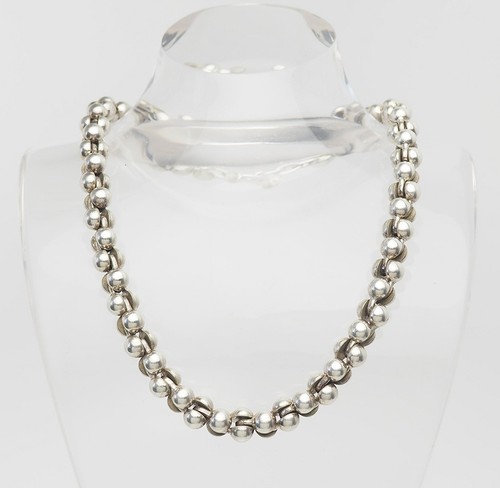 Unusual heavy vintage sterling silver double bead chain necklace Mexico ...