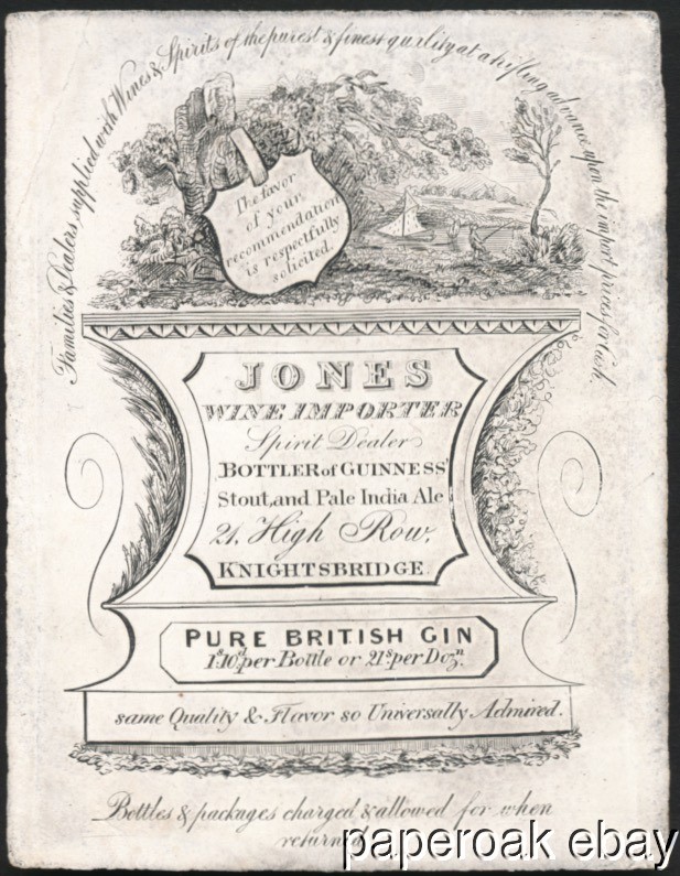 Original ca1840's Trade Card For Jones Wine Importers & Spirit Dealers ...