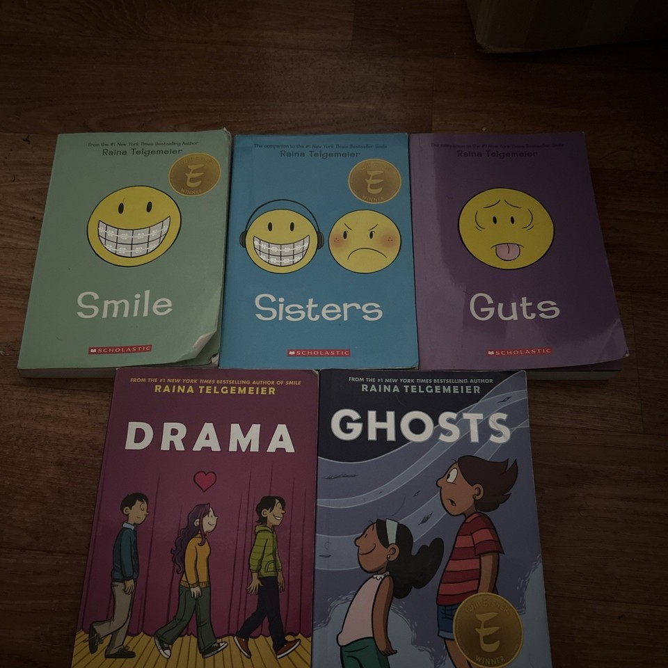 5 RAINA TELGEMEIER Graphic Novels ~ GUTS ~ SMILE ~ GHOSTS ~ SISTERS ...