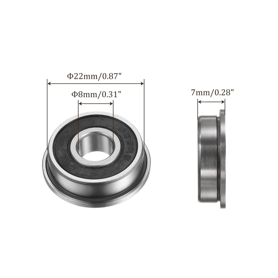 10pcs F608-2RS Flanged Ball Bearing - [8mm x 22mm x 7mm]Gcr15 Flange ...