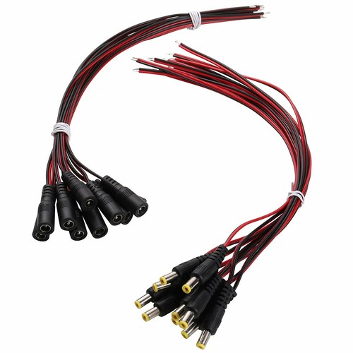 DC Power Pigtail Cable 18AWG 2.1mm x 5.5mm Male and Female Connectors ...