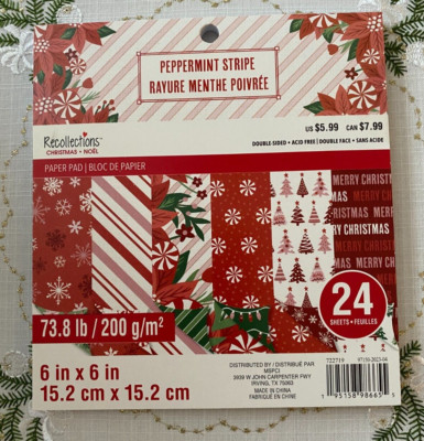 PEPPERMINT STRIPE 6X6 SCRAPBOOK CARDSTOCK PAPER PAD 24 SHEET LOT ...