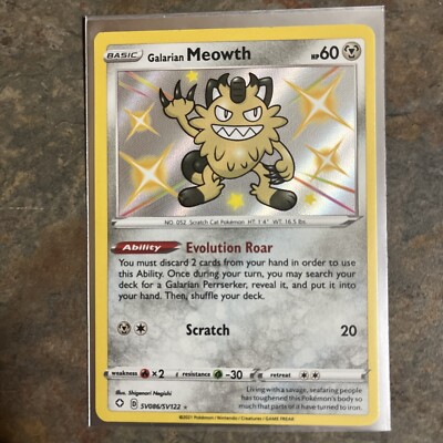 Pokémon TCG Galarian Meowth Shining Fates SV086/SV122 Holo Shiny Holo ...