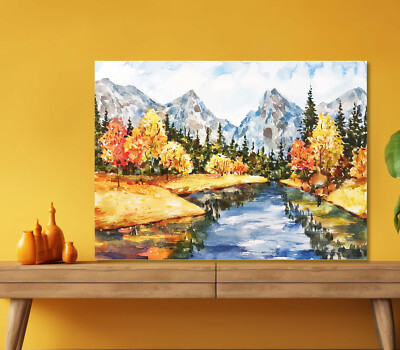 Autumn Mountain River Painting 5mm thick Plastic Poster Ready to Hang ...