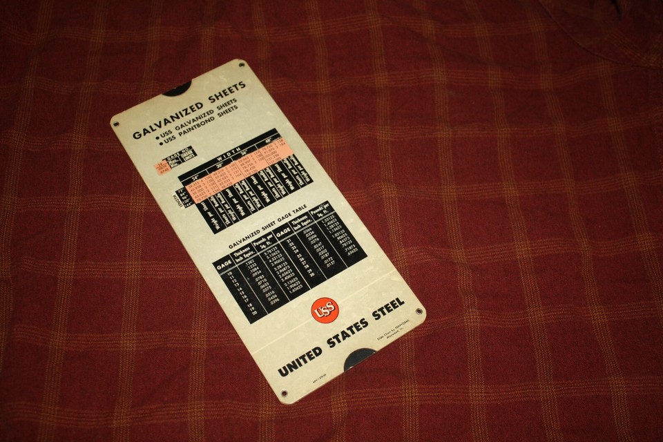 USS United States Steel Sheet Metal Calculator Slide Rule / Slide Chart ...