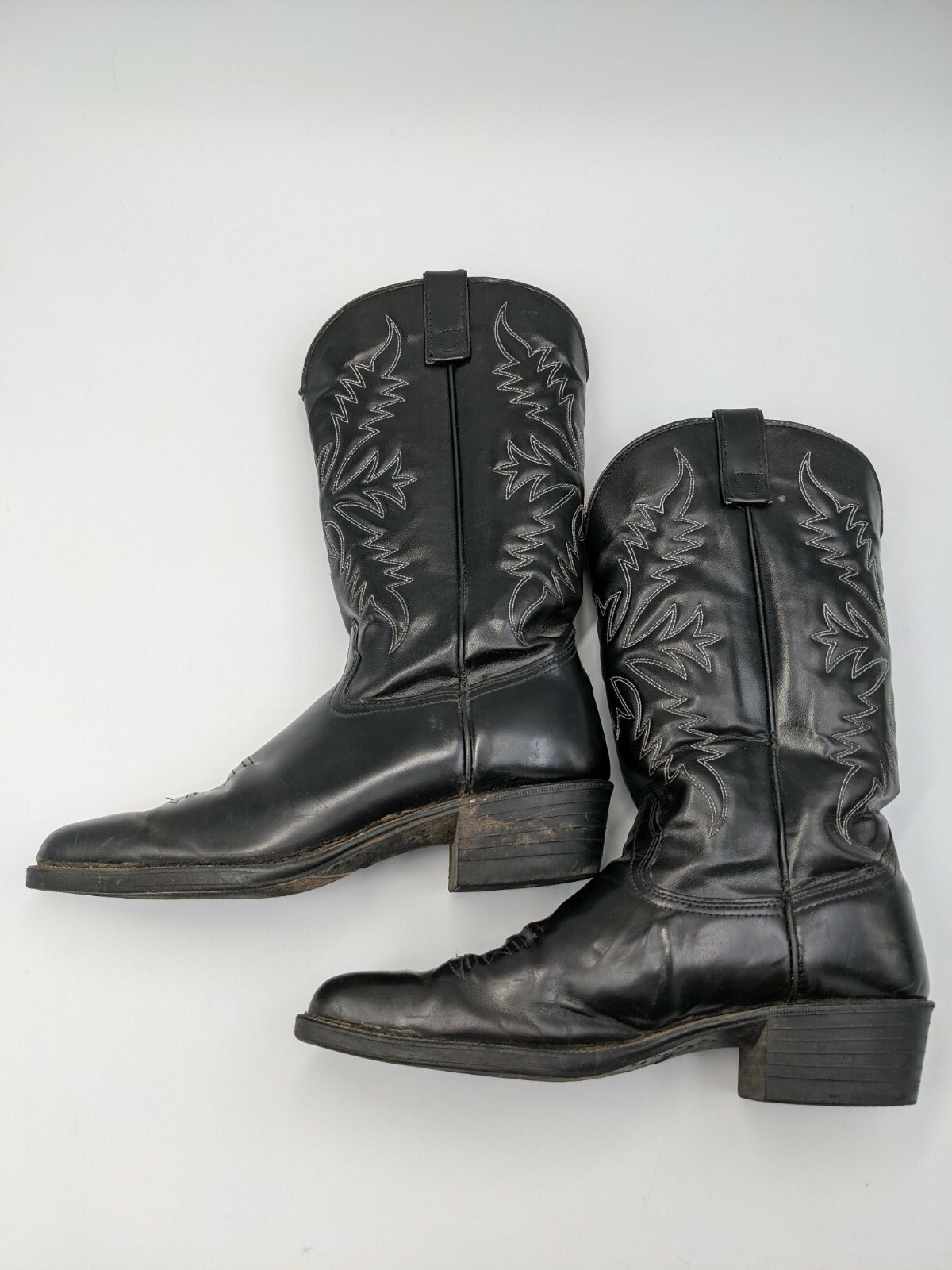 Men's Black Genuine Leather Cowboy Boots Size 10 1/2D… - Gem