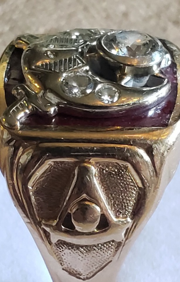 Vintage Estate 14K Yellow Gold and Diamond Masonic Shriner Ring *see ...