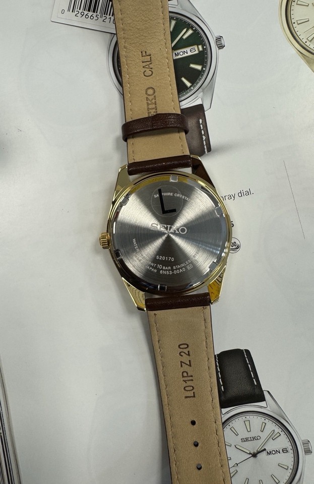 Seiko Quartz Classic Men's Gold Tone Leather Strap Watch SUR450 Made In ...