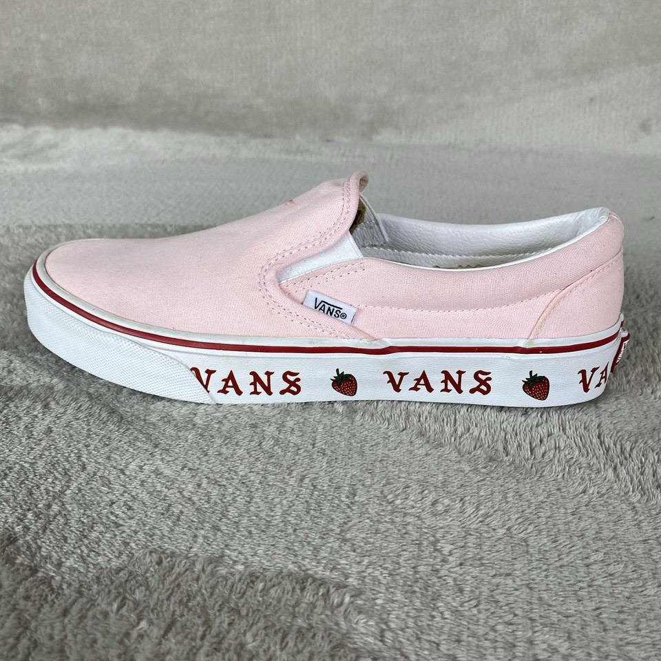 Vans Classic Slip On Sidewall Strawberry Shoes Women 9 Pink Canvas ...