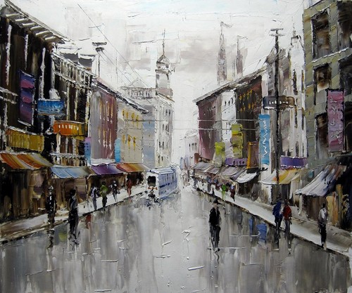 20x24 inches Street stretched Oil Painting Canvas Handmade Art Wall ...