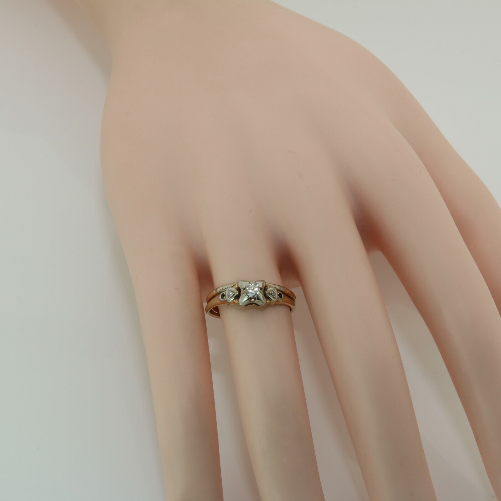 14K YG 0.20 ct tw Diamond Ring Conjoined Ring and Band Size 6.5 Circa ...