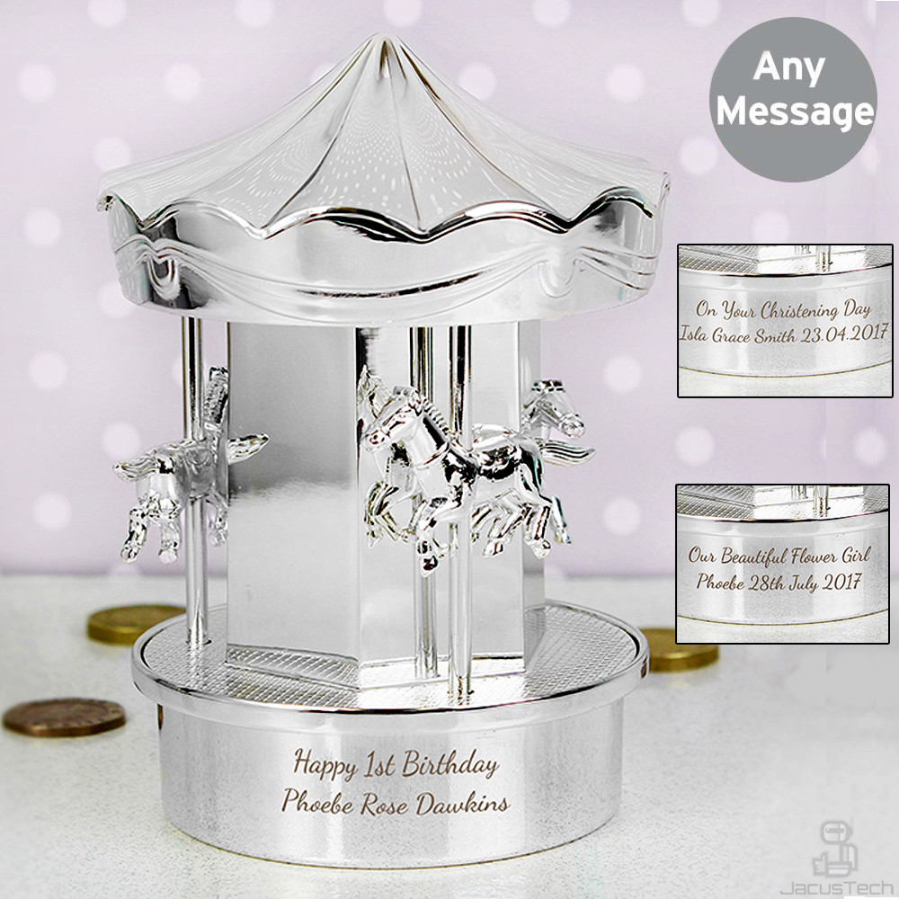 PERSONALISED Carousel Money Box. ENGRAVED Christening Birthday Newborn ...