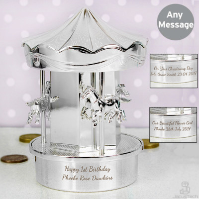 PERSONALISED Carousel Money Box. ENGRAVED Christening Birthday Newborn ...