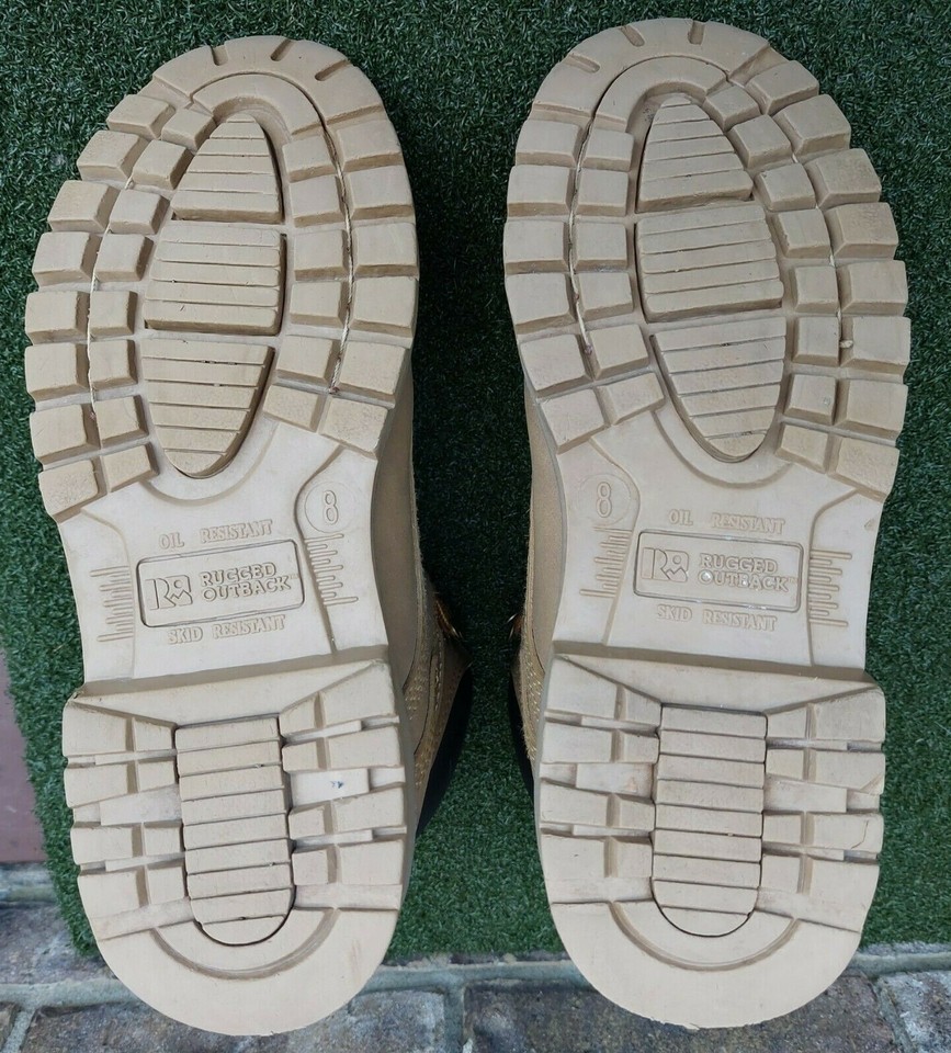 Rugged Outback Men's Safety Work Boots Size 8 Tan Waterproof Skid ...