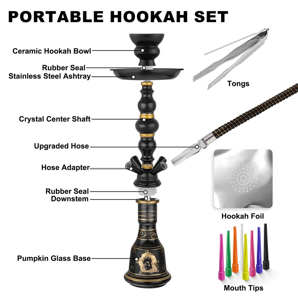 21'' Hookah Set 4 Hose Hookah Set With Everything, Glass Vase, Ceramic ...