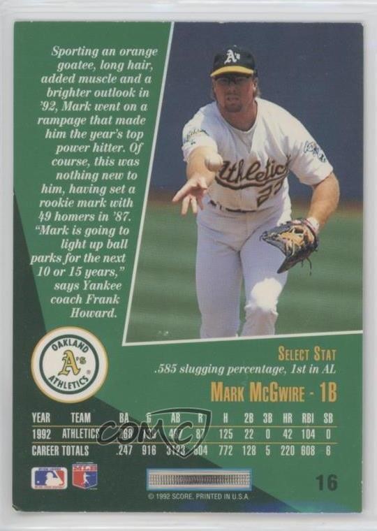 1993 Score Select Mark McGwire #16 d1f | eBay UK