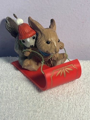 Christmas ornament Rabbit & Squirrel on Toboggan Downhill Run EX8322 | eBay