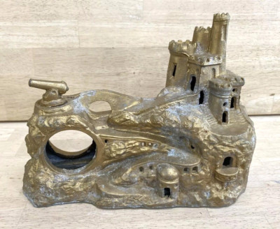 CANNON BALL CASTLE CLOCK Pot Metal Antique TV Lamp Light Gold - CASE ...