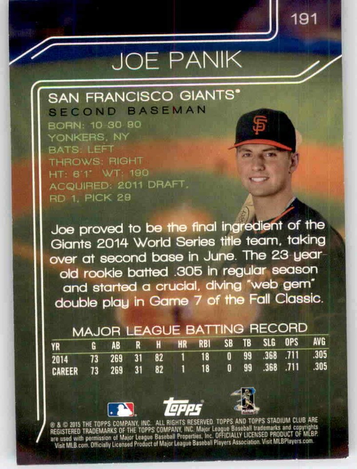 2015 Stadium Club Joe Panik Base Card MLB PWE Giants #191 | eBay