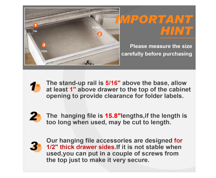 14 Pcs File Cabinet Rails Set 1/2 Drawer Sides File Rails Hanging File ...