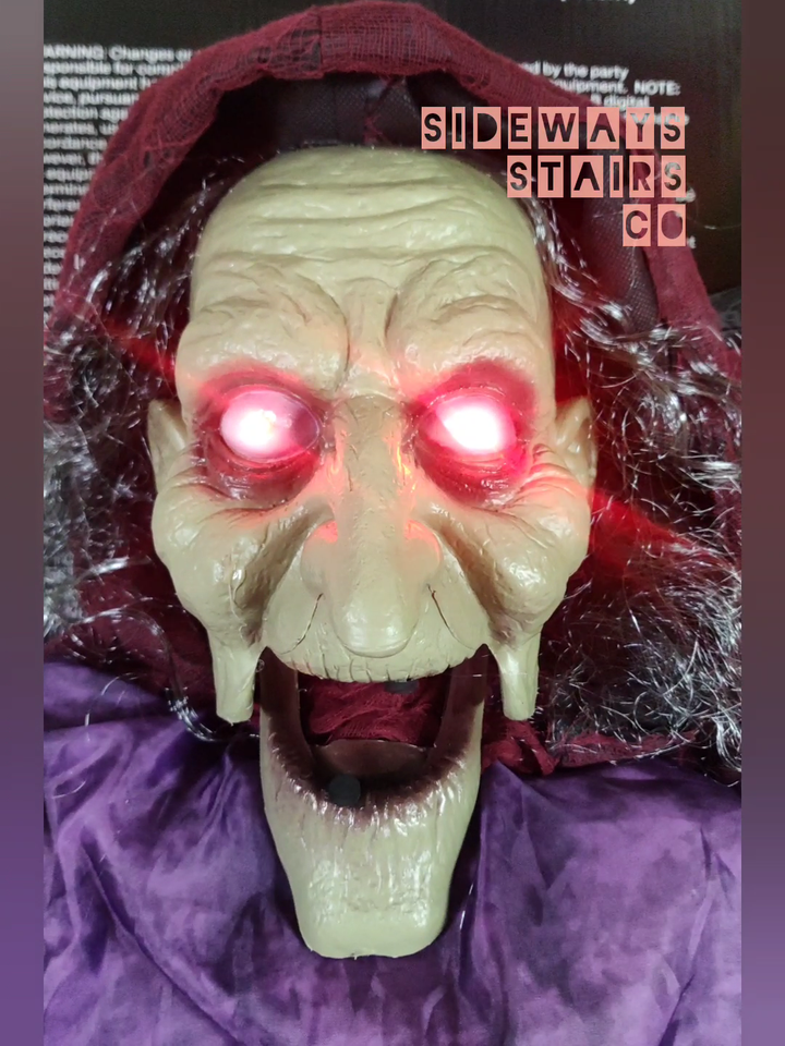 SPOOKY VILLAGE ANIMATED FLYING WITCH 6 FT talking animatronic prop evil ...