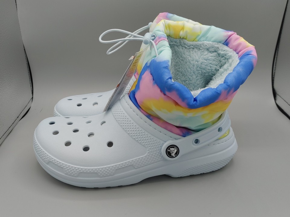 Rare Crocs Boots Neo-Puff Tie Dye Mens Size 6 Light Blue Fleece Lined ...