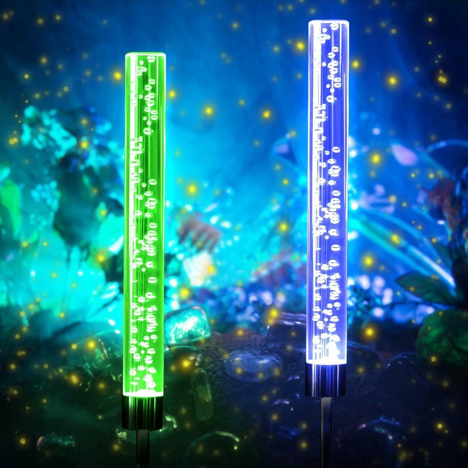 2-Pack Garden Solar Lights Outdoor Solar Acrylic Bubble RGB Color ...