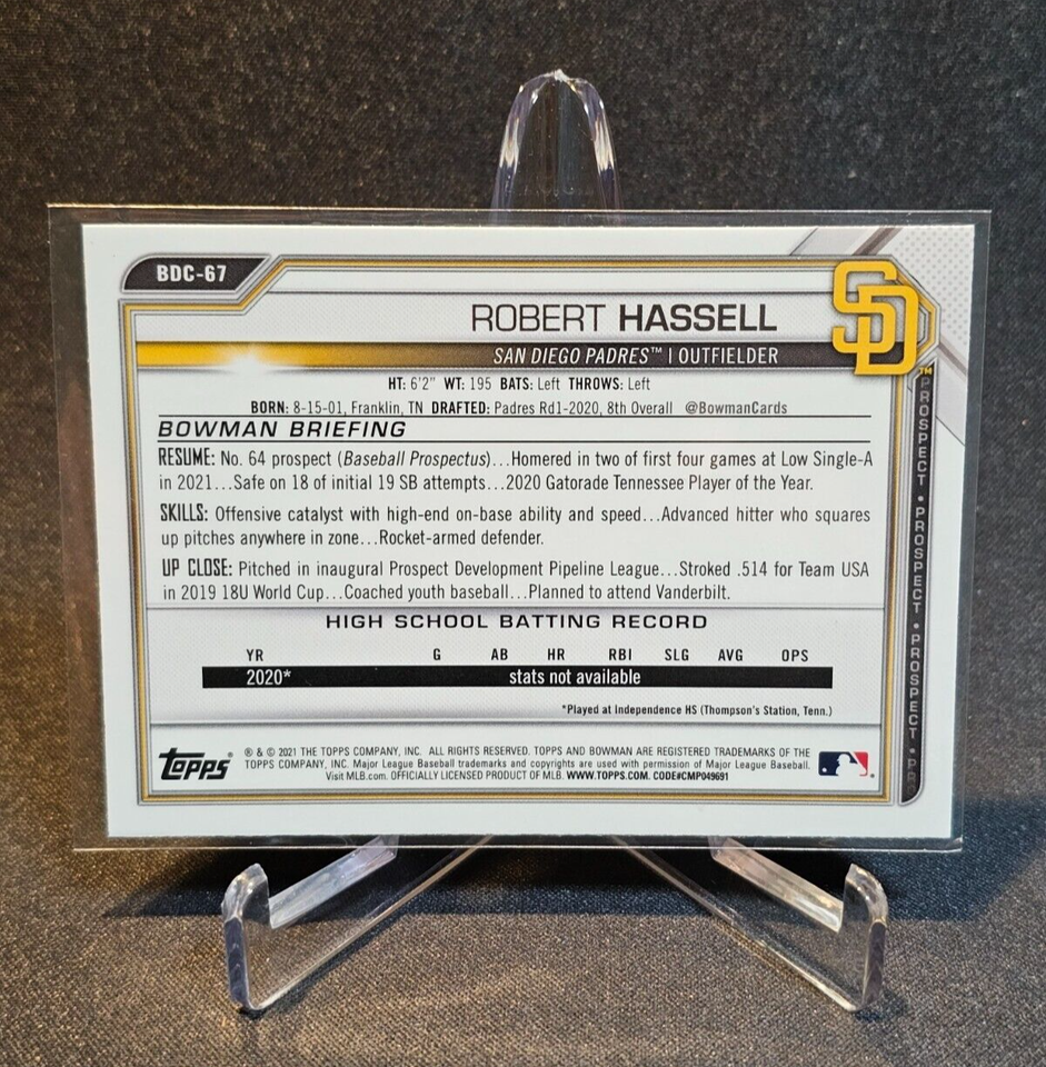 Robert Hassell 2021 Bowman Chrome Draft Sapphire Edition RC ROOKIE #BDC-67 | eBay
