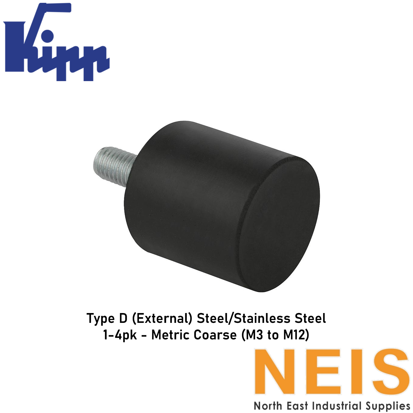 KIPP Rubber Buffers Type D (Ext) Steel/S.Steel Metric M3-M12 (Pack Var ...