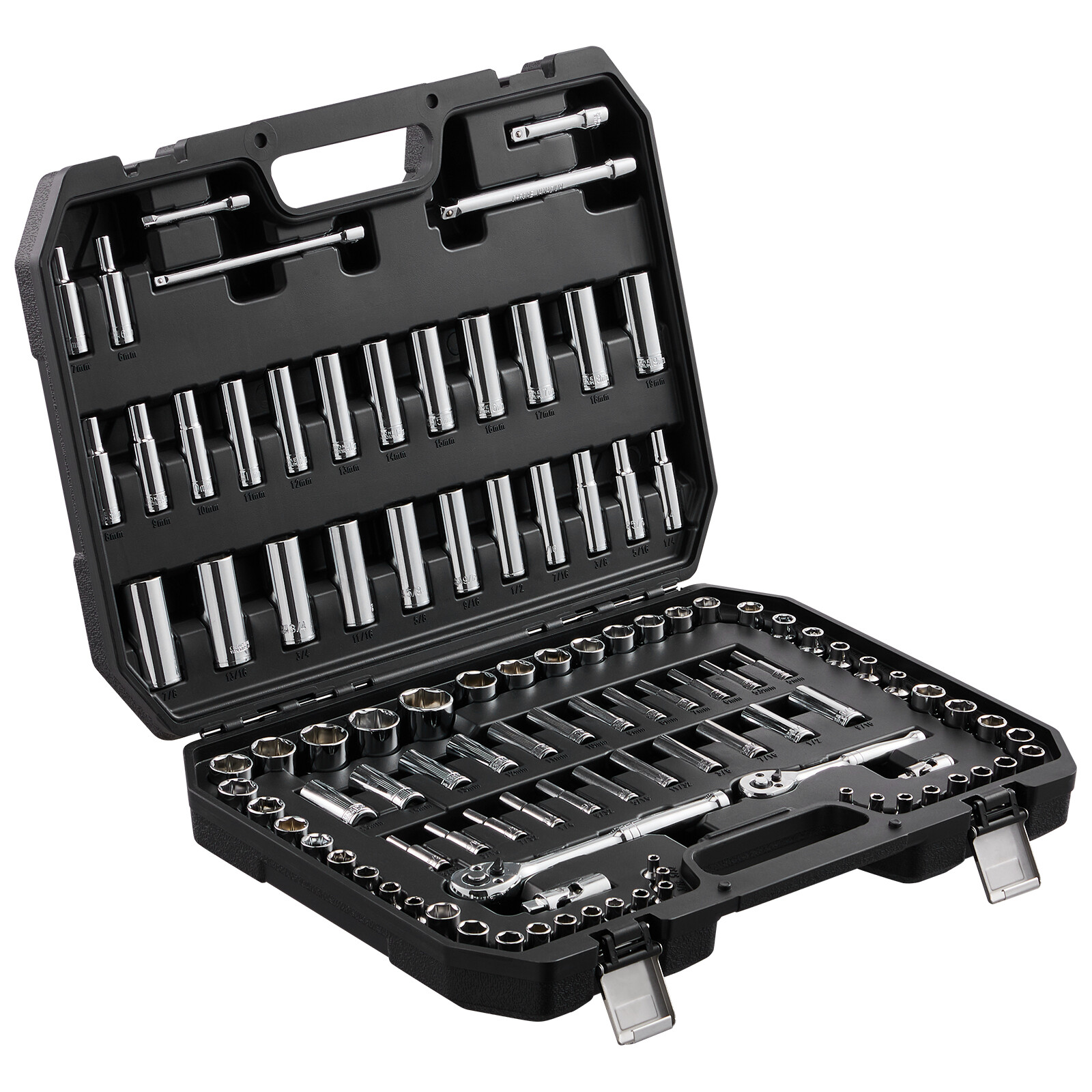 VEVOR Socket Set 1/4in 3/8in Drive Socket and Ratchet Set 6-Point 106 ...