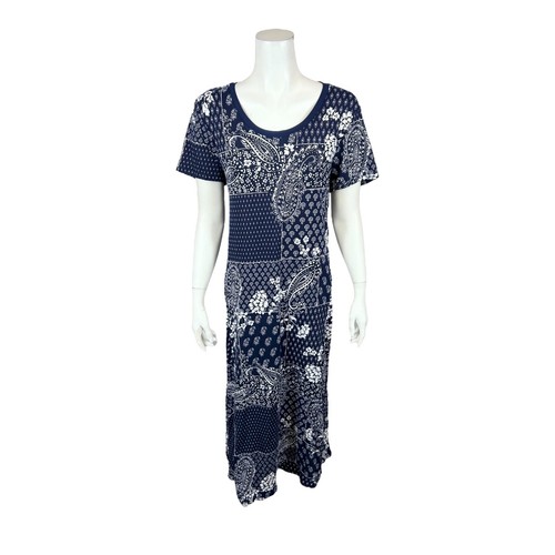 Cuddl Duds Women's Flexwear Short-Sleeve Maxi Dress Floral Print Navy ...