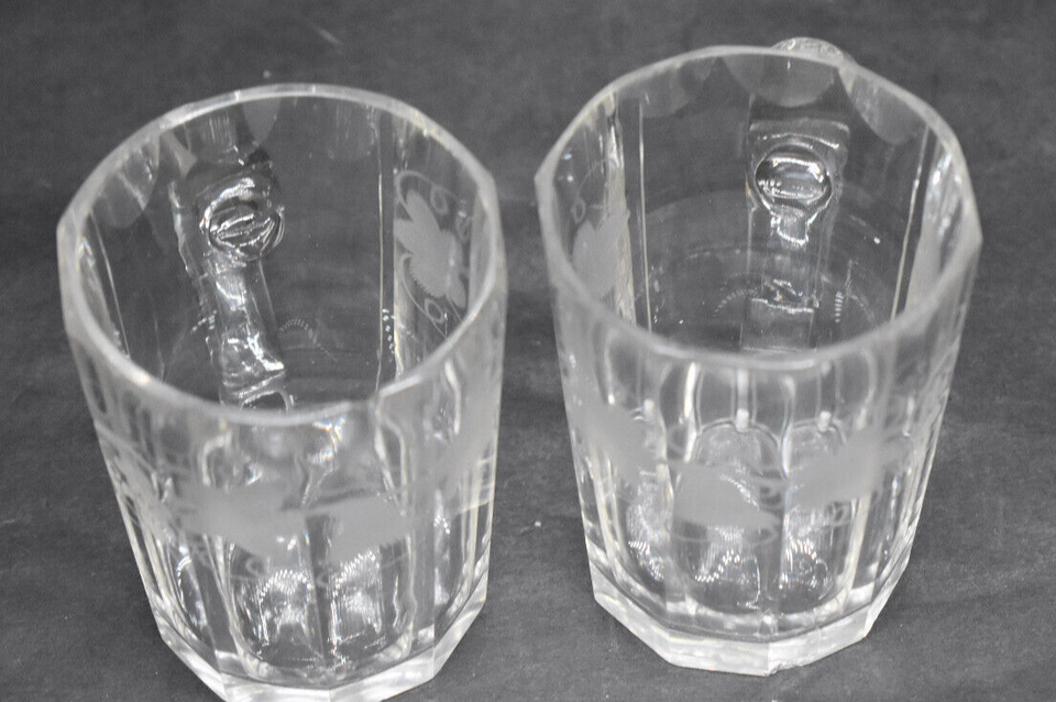 Pair of 19th Century Flint/Lead Glass Engraved Cups w/ Applied Handles ...