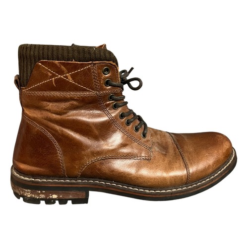 CREVO Mens Camden Chestnut Brown Leather Lace Up Zip Ankle Boots Lined ...
