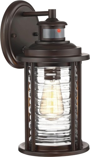 Motini Armed Sconce with Motion Sensor Bronze 14" Outdoor Porch Light ...
