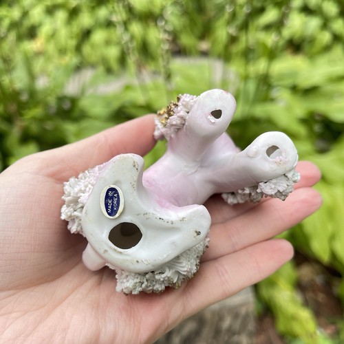 Vintage Spaghetti Trim Long Neck Pink Poodle Dog Blue Bow MCM Gold ...