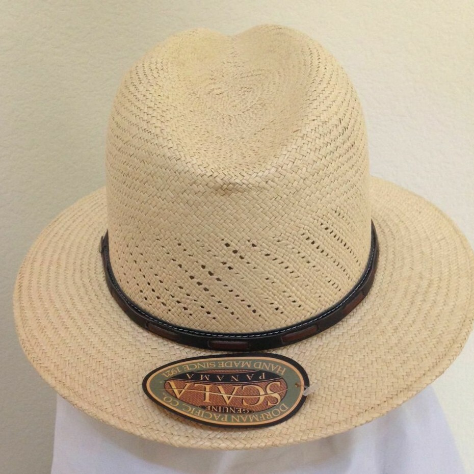 New Scala Men Panama Straw Fedora Hat L * Safari Sun Shady Vented Golf ...