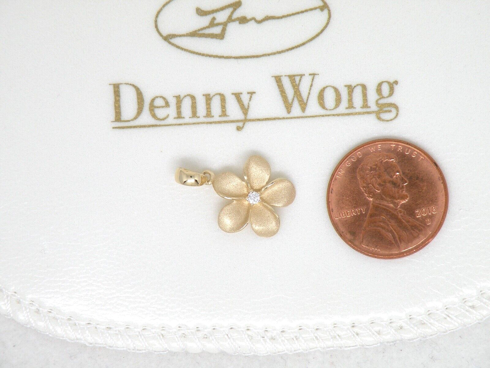 Authentic Denny Wong 14k Yellow Gold large Plumeria flower, Diamond Pendant | eBay