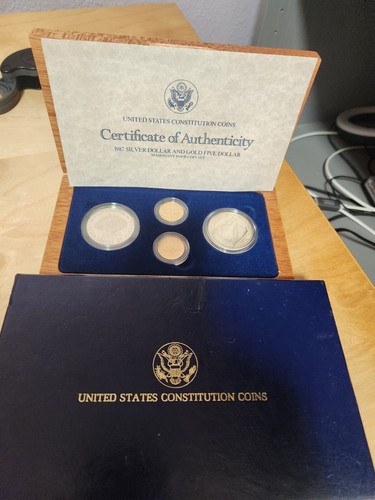 1987 - U.S. CONSTITUTION 4 PC COMMEMORATIVE GOLD SILVER SET COA, BOX | eBay