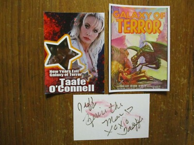 TAAFFE O'CONNELL ("Galaxy Of Terror") Signed 3 x 5 Index Card w/2 Color ...