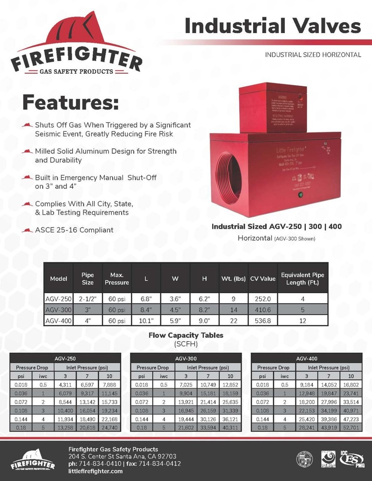 Firefighter AGV-300 Industrial Size AGV Firefighter Gas Safety Valves ...