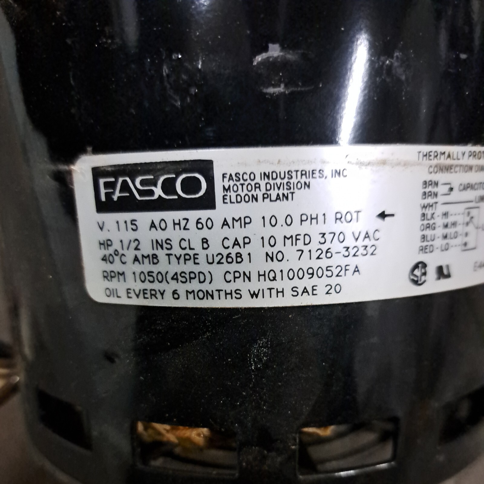 HQ1009052FA Fasco 7126-3232 / 1050rpm/4SPD 1/2HP Furnace Blower Motor 🔥 ...