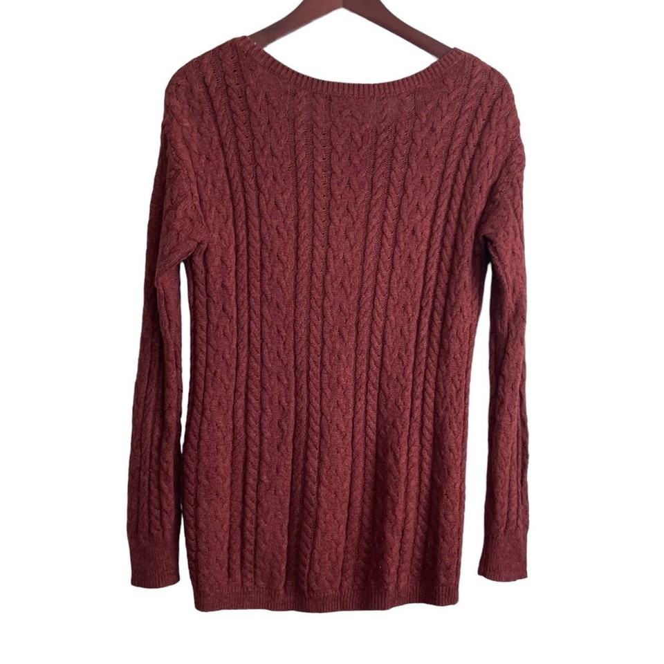 American Eagle Womens Sweater M Rust Cable Knit Crew Neck Pullover ...