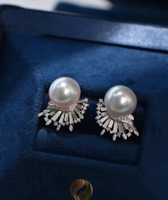 gorgeous pair of 9-10mm south sea round white pearl stud earring 925s ...