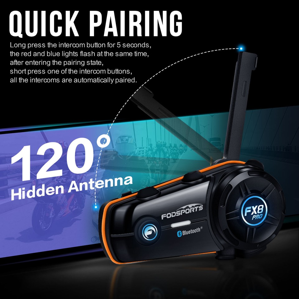 2x FX8 Pro Bluetooth Motorcycle Helmet Intercom Headset 10 Riders ...