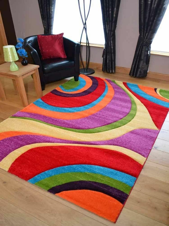 Multi Coloured Rugs Runners Carpet Rainbow Design Mat Hand Carved ...