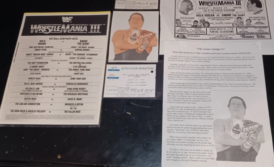 WWF WrestleMania III 3/29/87-Collector Lot Hogan André Savage Piper ...