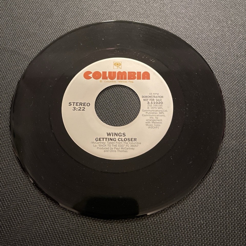 WINGS - GETTING CLOSER, COLUMBIA 3-11020, PROMO 45 RPM, MONO / STEREO ...