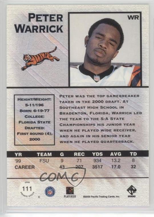2000 Pacific Private Stock Premiere Date /95 Peter Warrick #111 Rookie ...