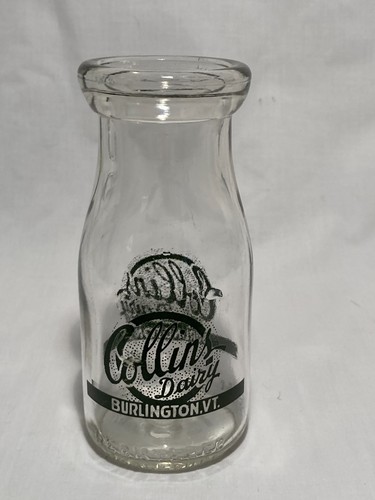 1947 Collin's Dairy Burlington, Vermont green pyro label half pint Milk ...
